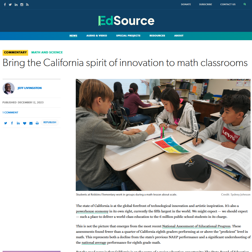 EdSource: Bring the California Spirit of Innovation to Math Classrooms